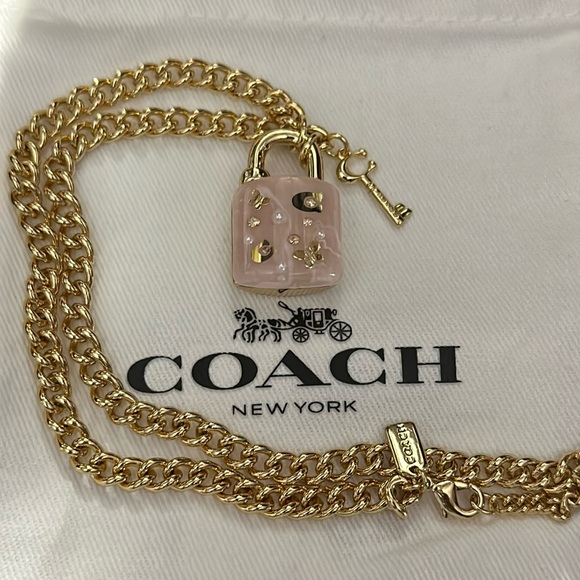 Coach | Jewelry | Coach Gold And Pink Padlock With Coach Key Necklace ...